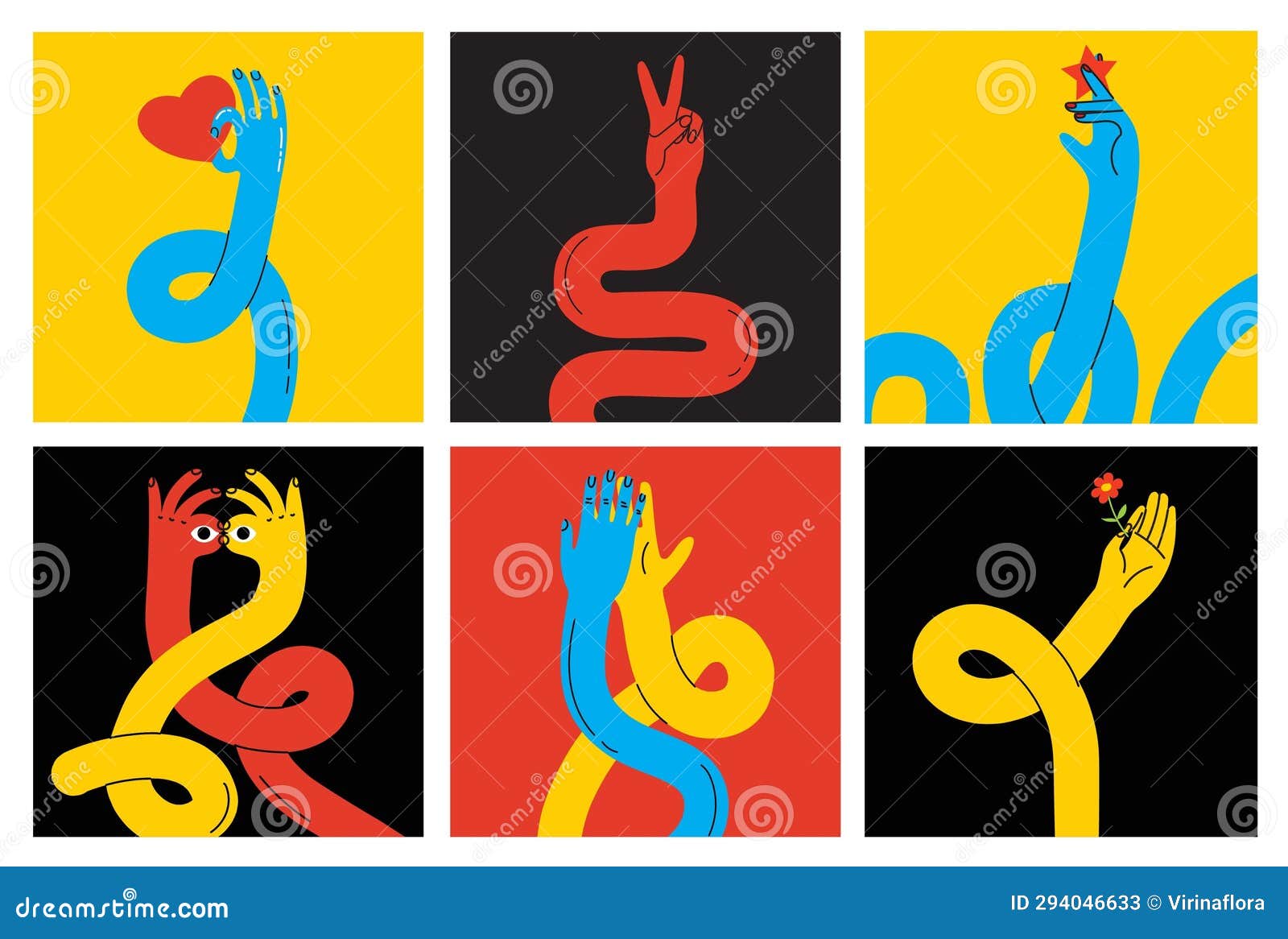 Cartoon Stretched, Flexible Long Hands Abstract Drawn Comic Vector ...