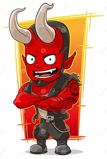 Cartoon Strong Evil Daemon with Horns Stock Vector - Illustration of ...