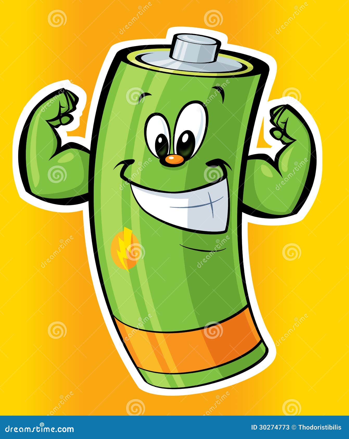 Happy Super Strong Cartoon Battery Stock Illustration - Illustration of ...