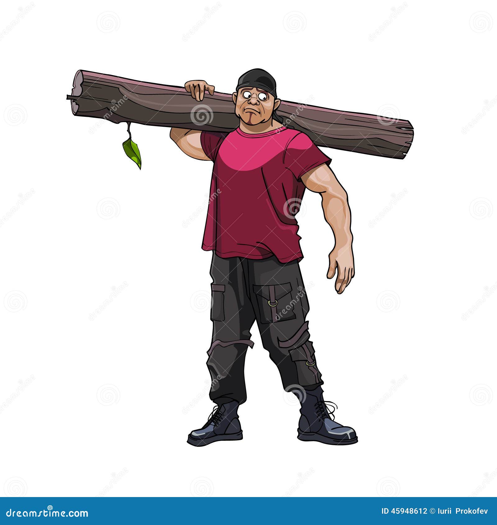 Cartoon Strong Man with a Timber on His Shoulder Stock Vector ...