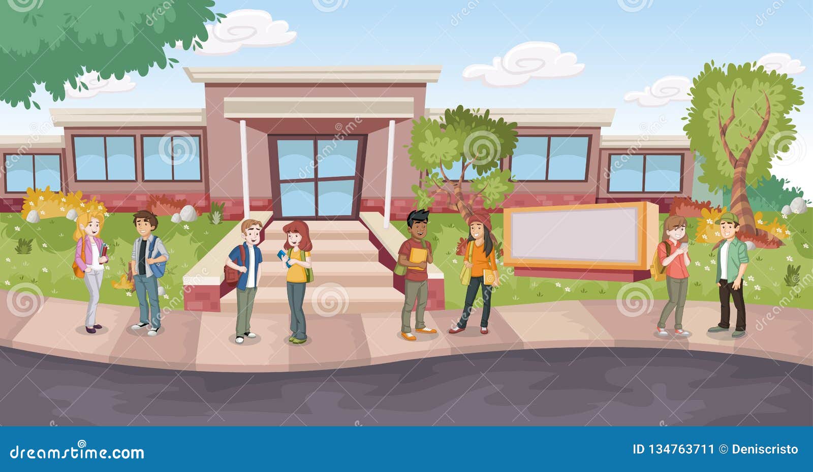 Students Front School Building Stock Illustrations – 657 Students Front ...