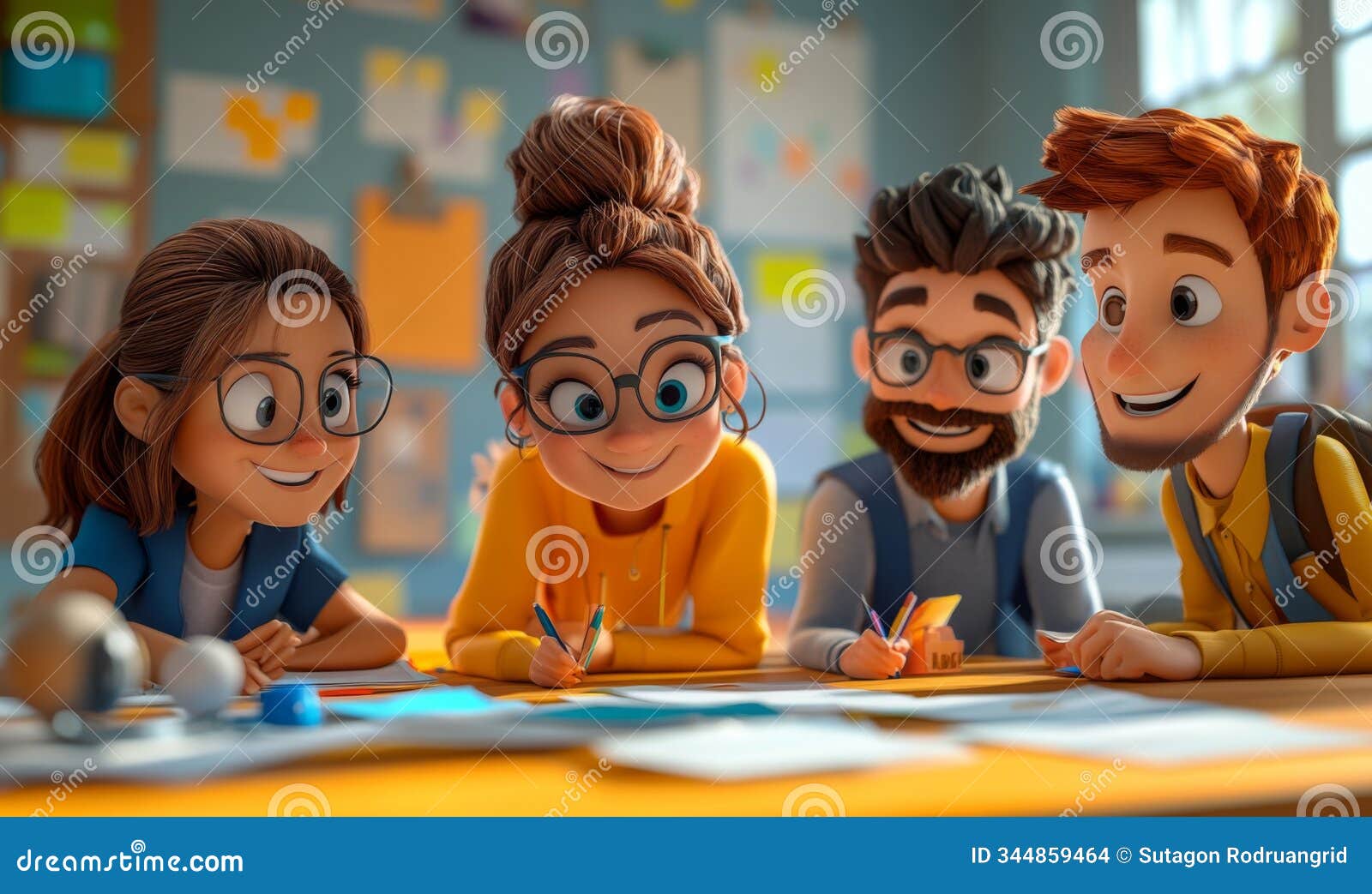 Students Working On Science Project In Classroom With Lab Equipment And ...