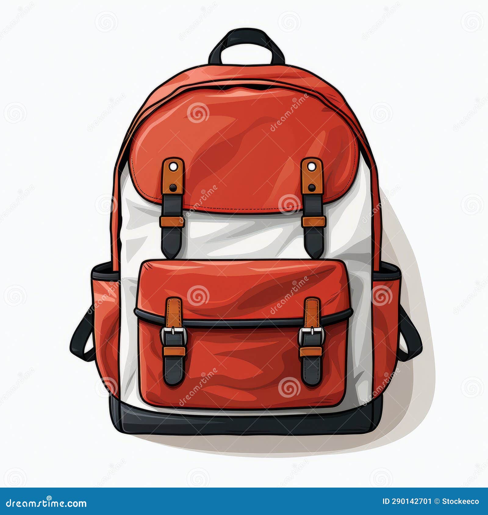 Minimalist Red and White Backpack Illustration with Detailed Shading ...