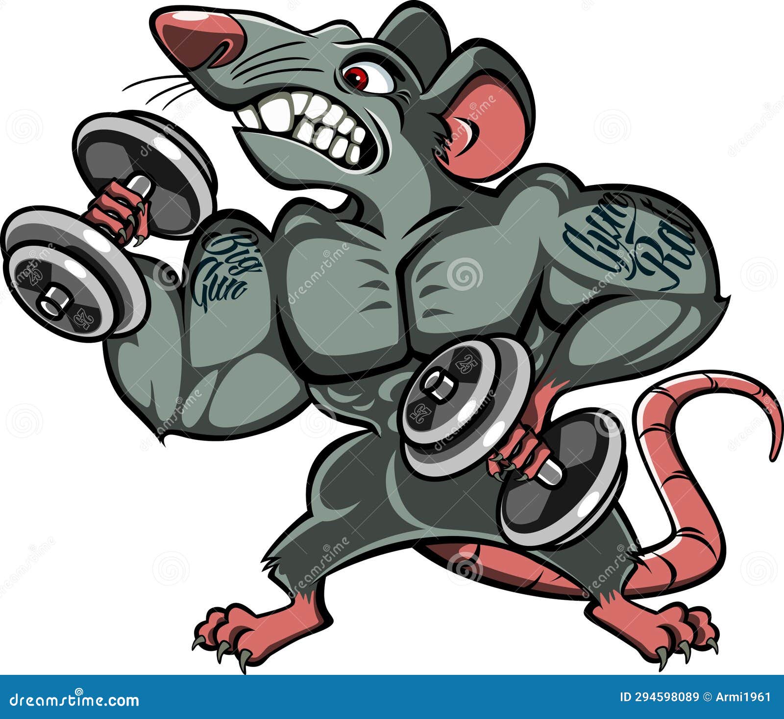 Cartoon Gym Rat Training with Dumbbell Weights Stock Vector ...