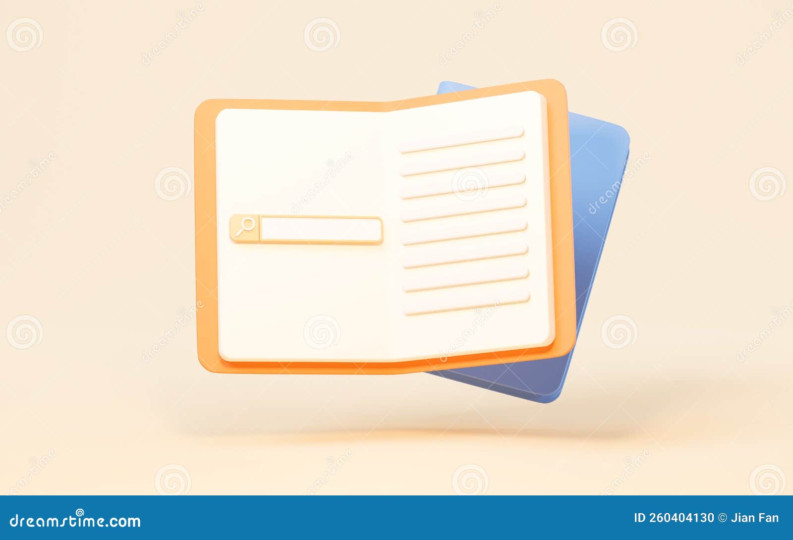 Cartoon Style Book with Search Sign, 3d Rendering Stock Illustration ...