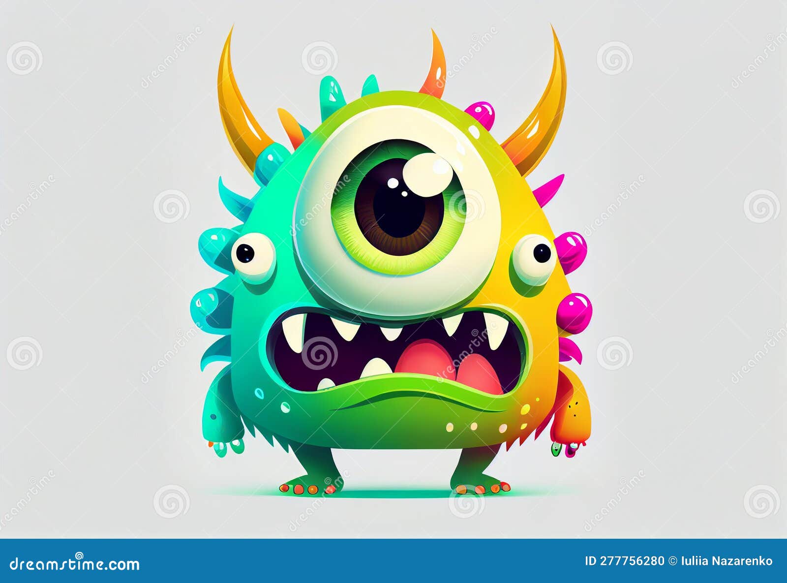 Cartoon Style Bright Monster Head on White Background. AI Generated ...