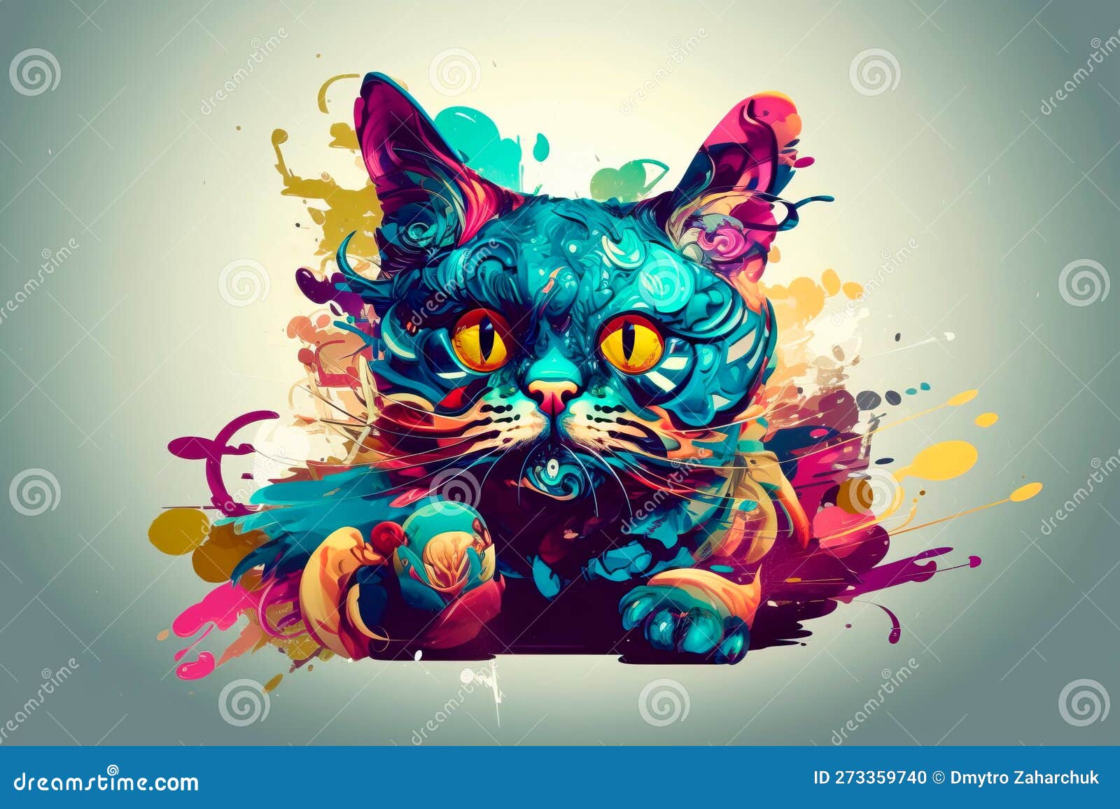 Cartoon Style Cat for Printing Card Featuring Generative AI Stock ...
