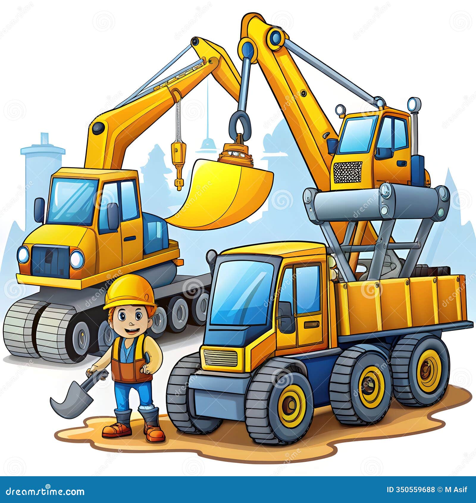 A Cartoon-style Construction Material Delivery Scene, Featuring an ...