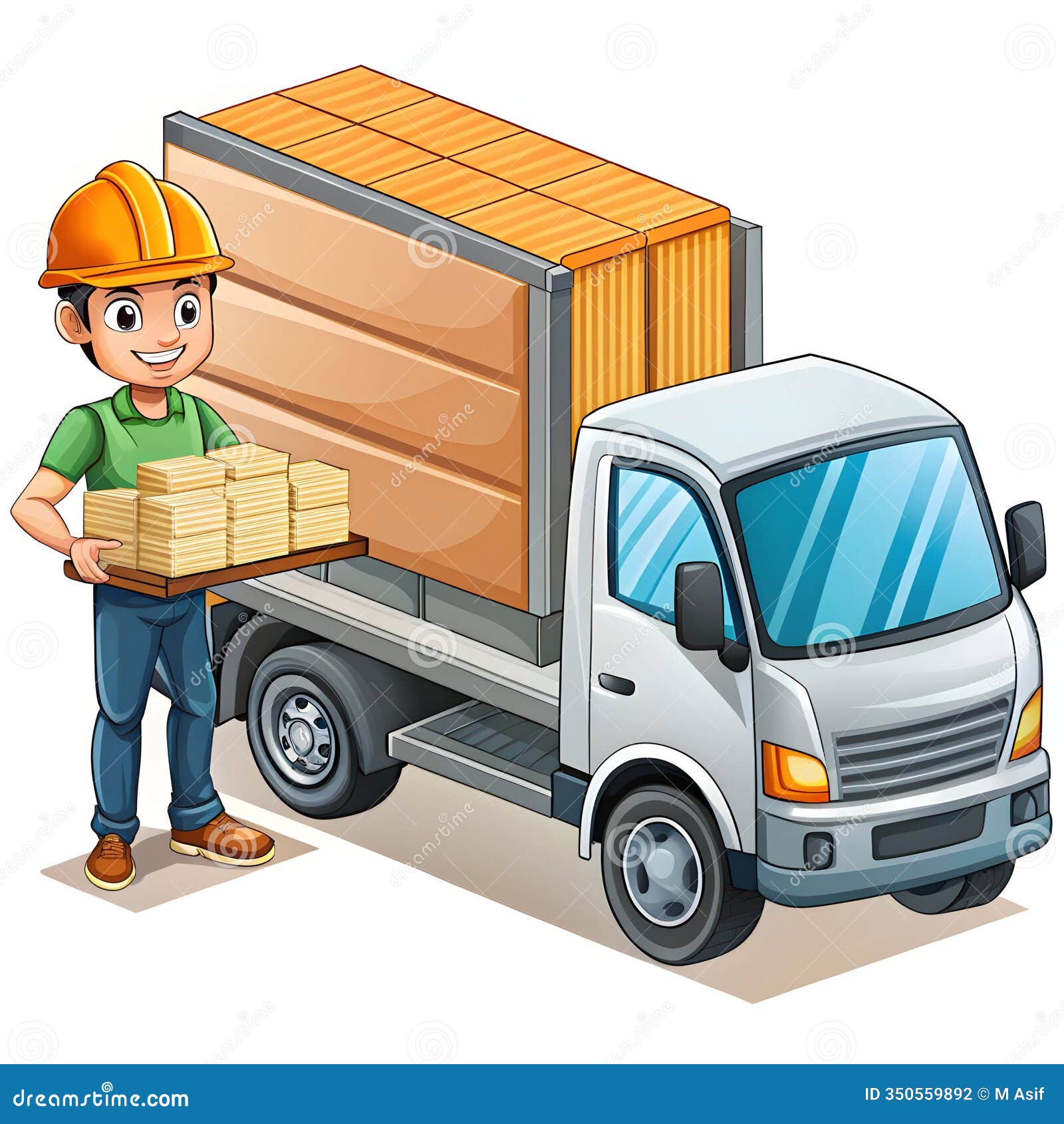 A Cartoon-style Construction Material Delivery Scene, Featuring an ...