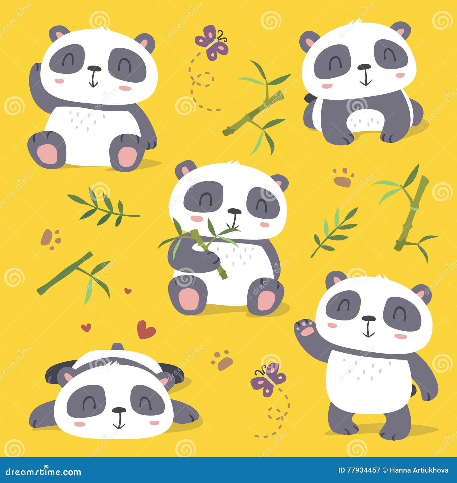 Cartoon Style Cute Panda Set Stock Vector - Illustration of mammal ...