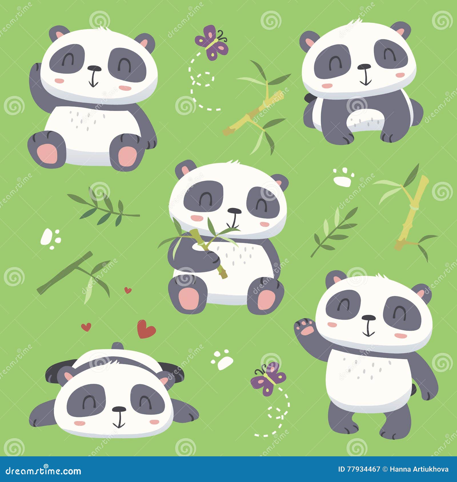 Cartoon Style Cute Panda Set Stock Vector - Illustration of asia ...