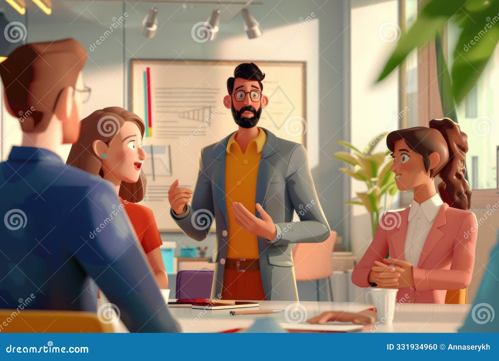 Animated Team Meeting: Managers Engaging in Feedback Session - 3D ...