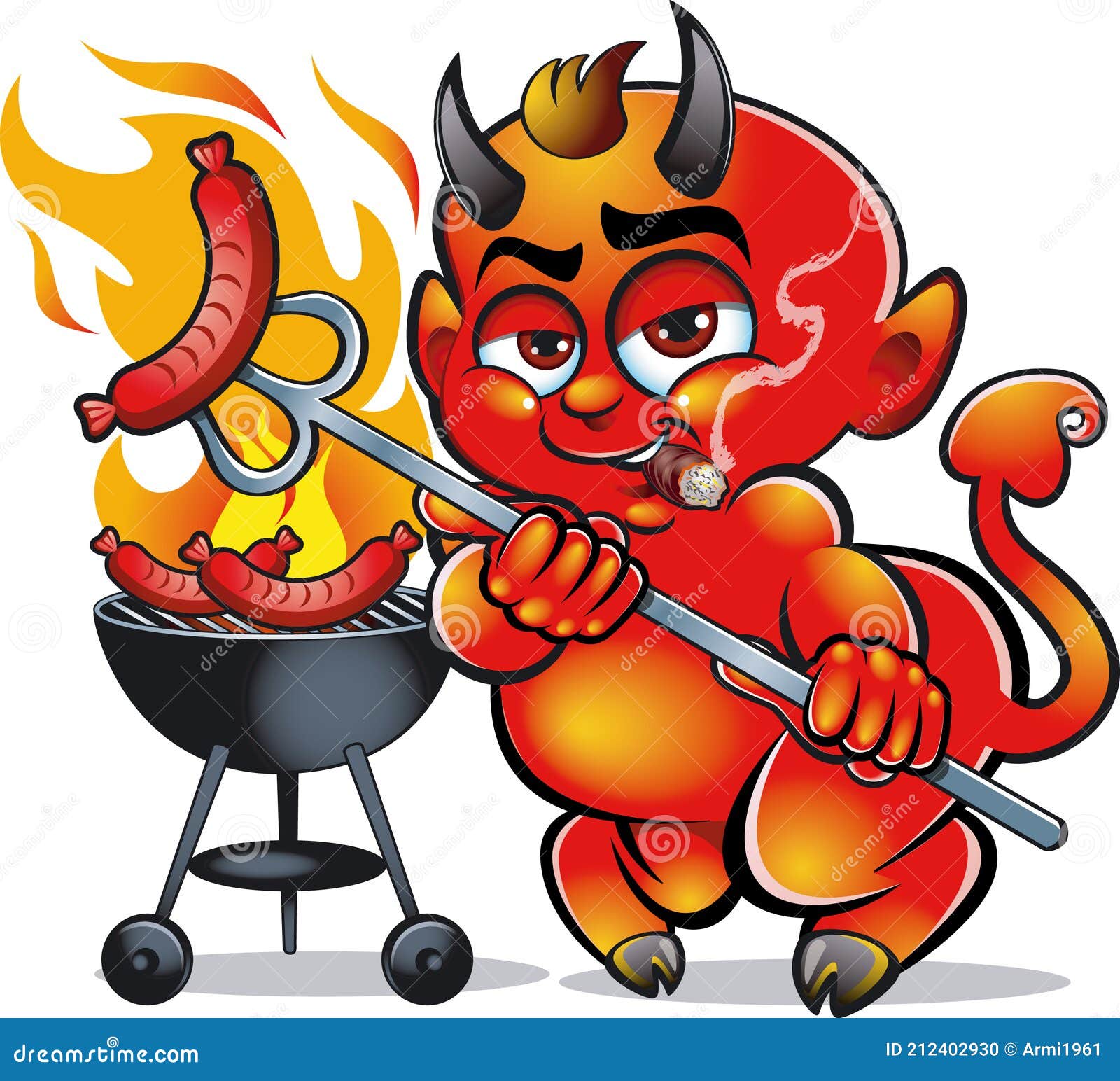 Cartoon Style Devil Bbq Grill Cooking Stock Vector - Illustration of ...