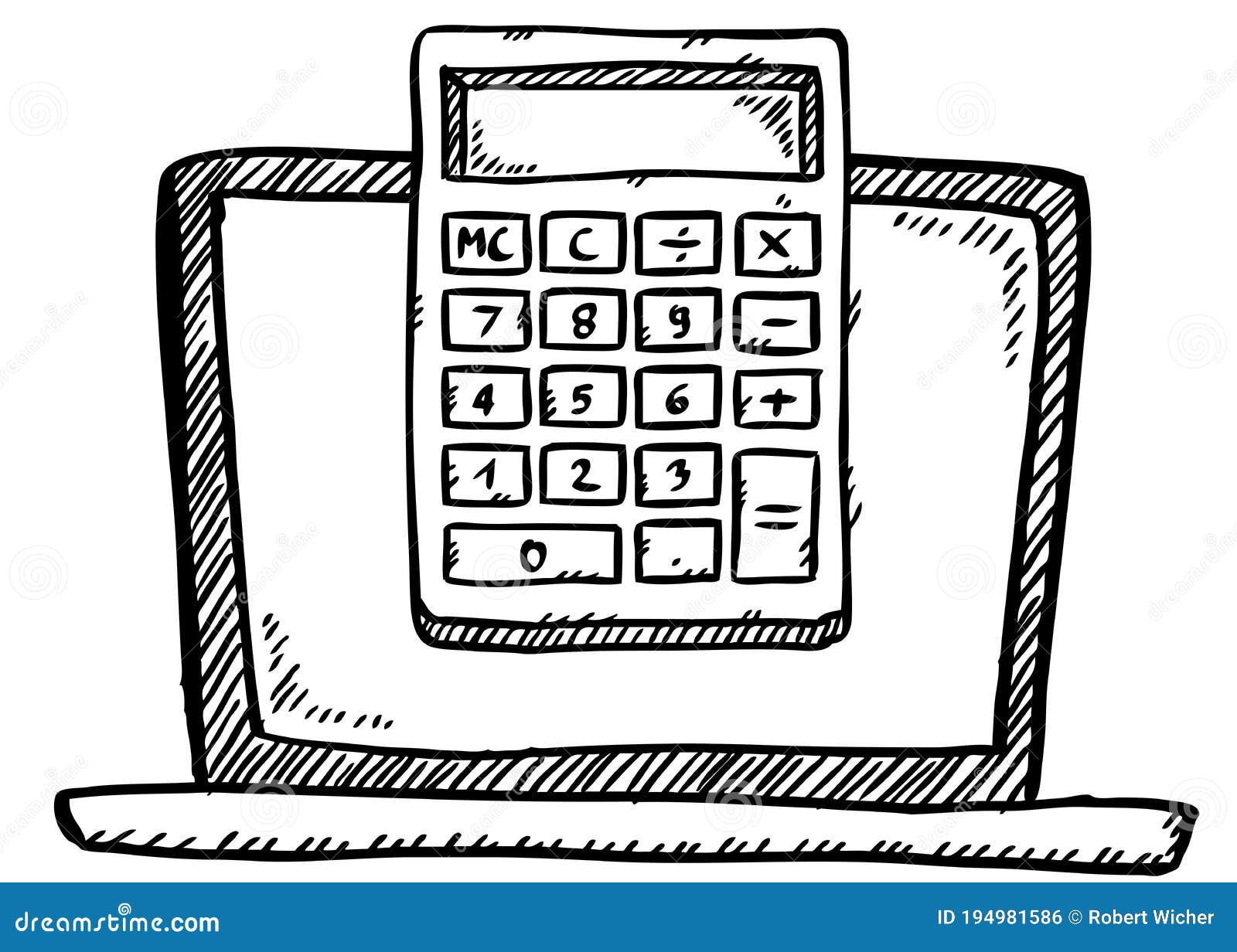 Cartoon Style Doodle of Notebook with Calculator. Hand Drawn Doodle ...