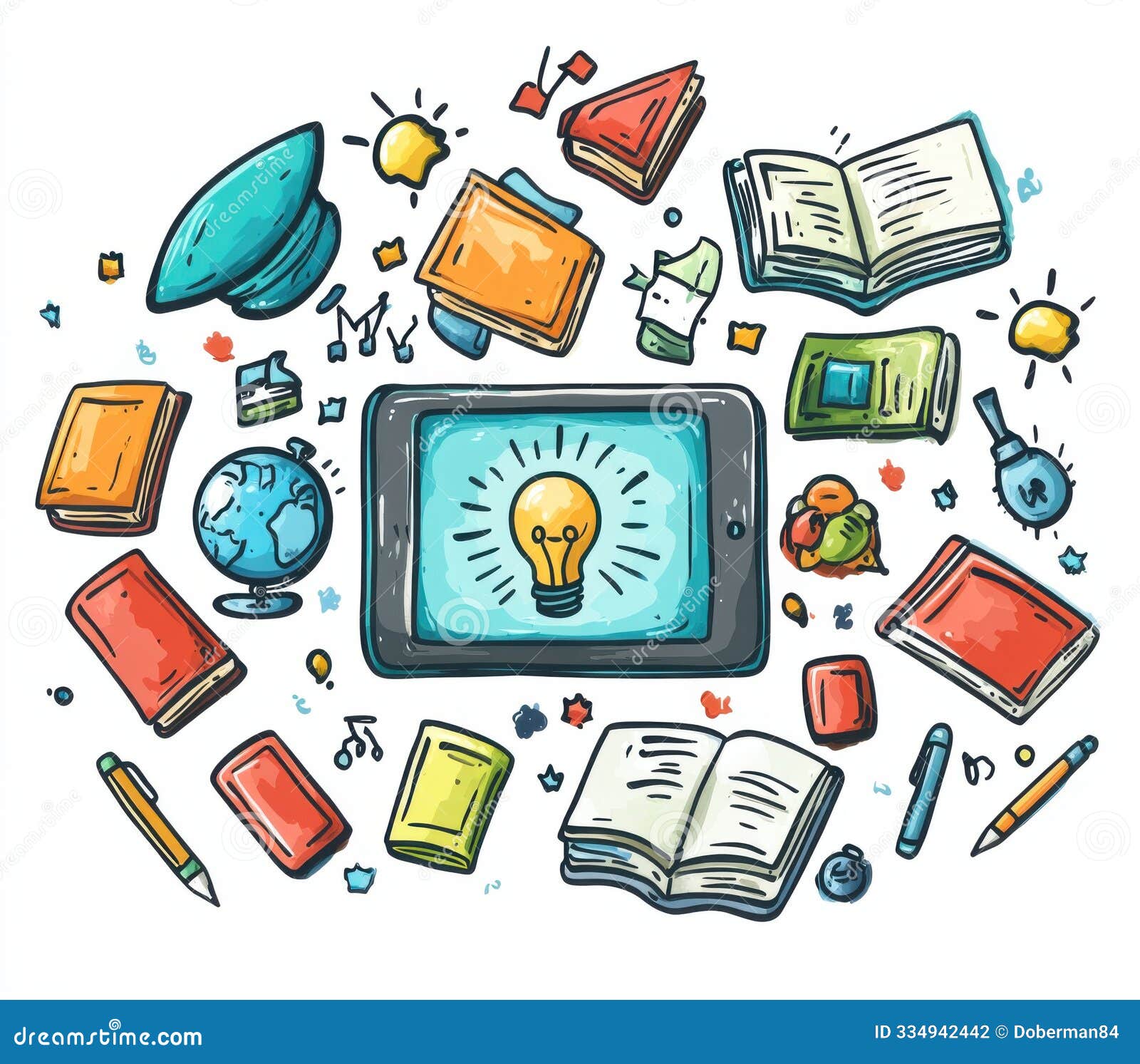 Cartoon-style Drawing of an IPad with Creative Elements Symbolizing ...