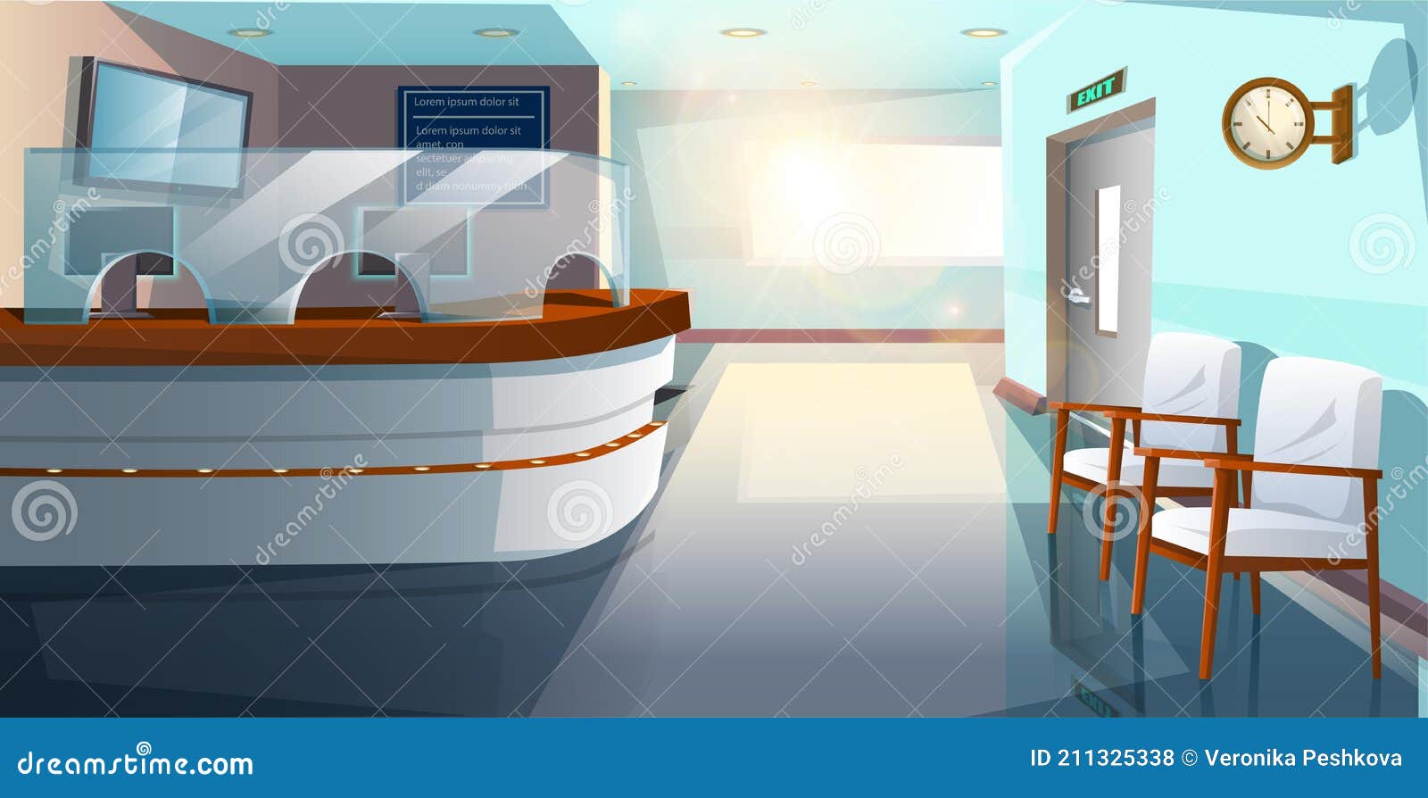 Cartoon Style Flat Hospital Reception Hall Stock Vector - Illustration ...