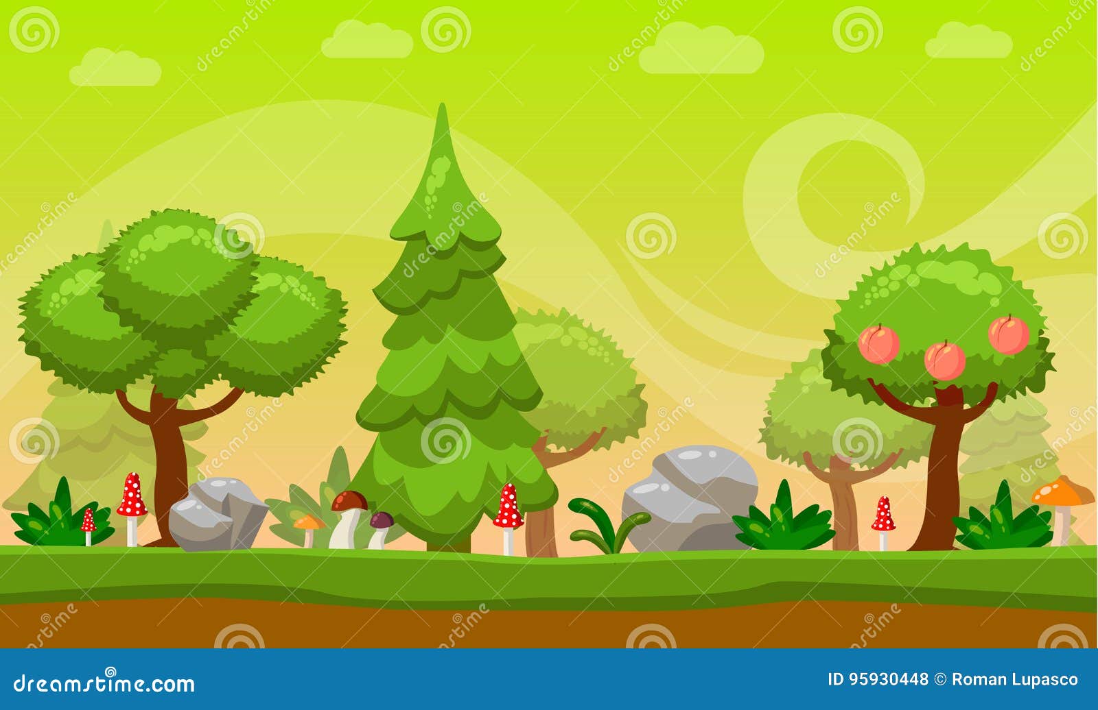 Cartoon Style Game Background. Vector Illustration. Nature. Landscape ...