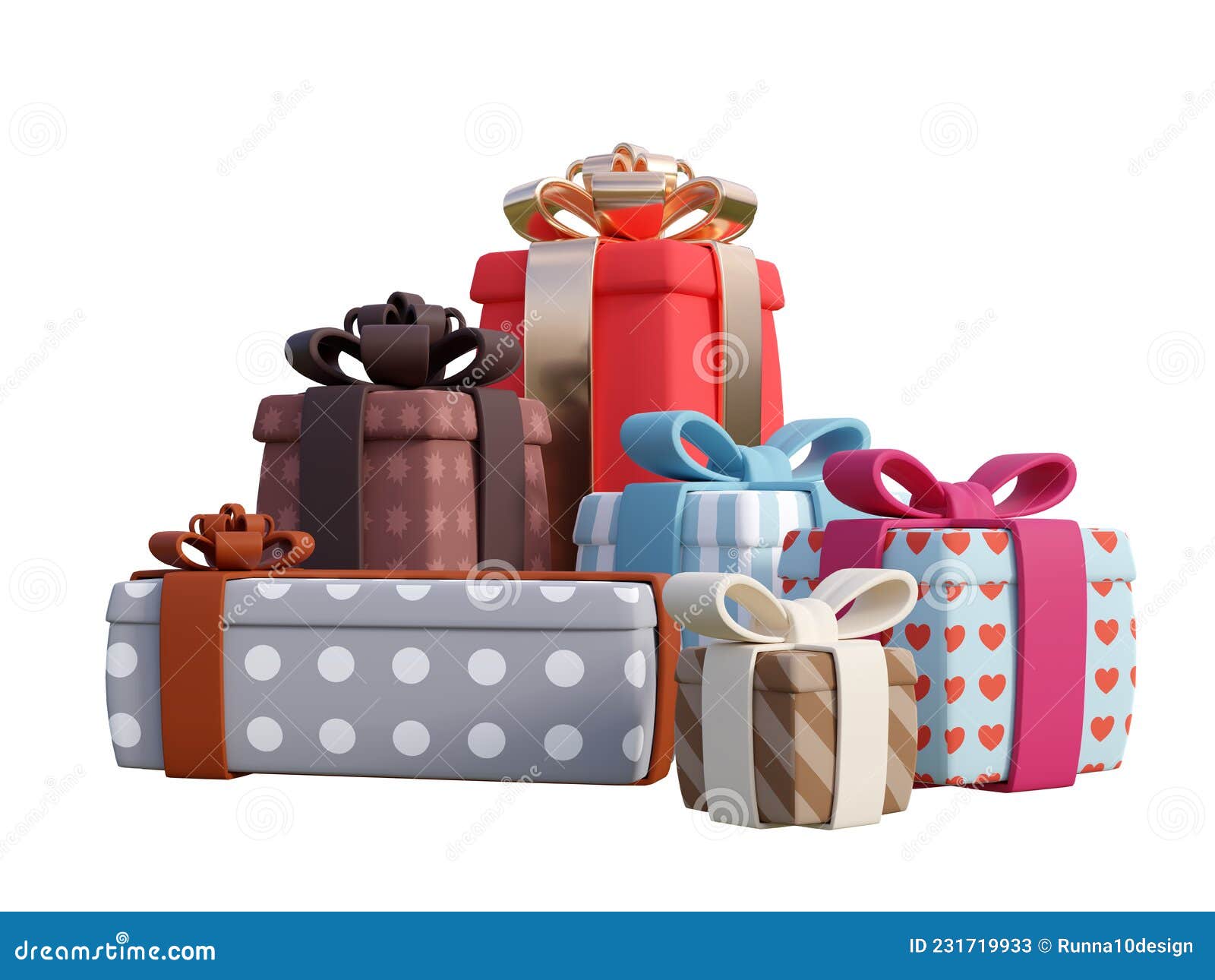 Cartoon Style Group of Colorful Gift Boxes Isolated on White Background ...