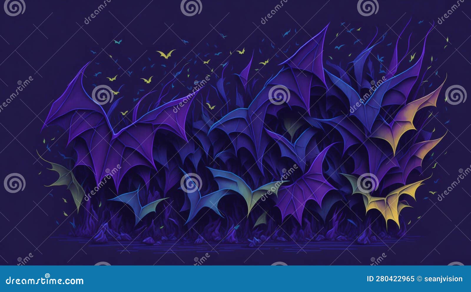 Cartoon Style Halloween Bats Black Shadow Group Generative AI Stock ...