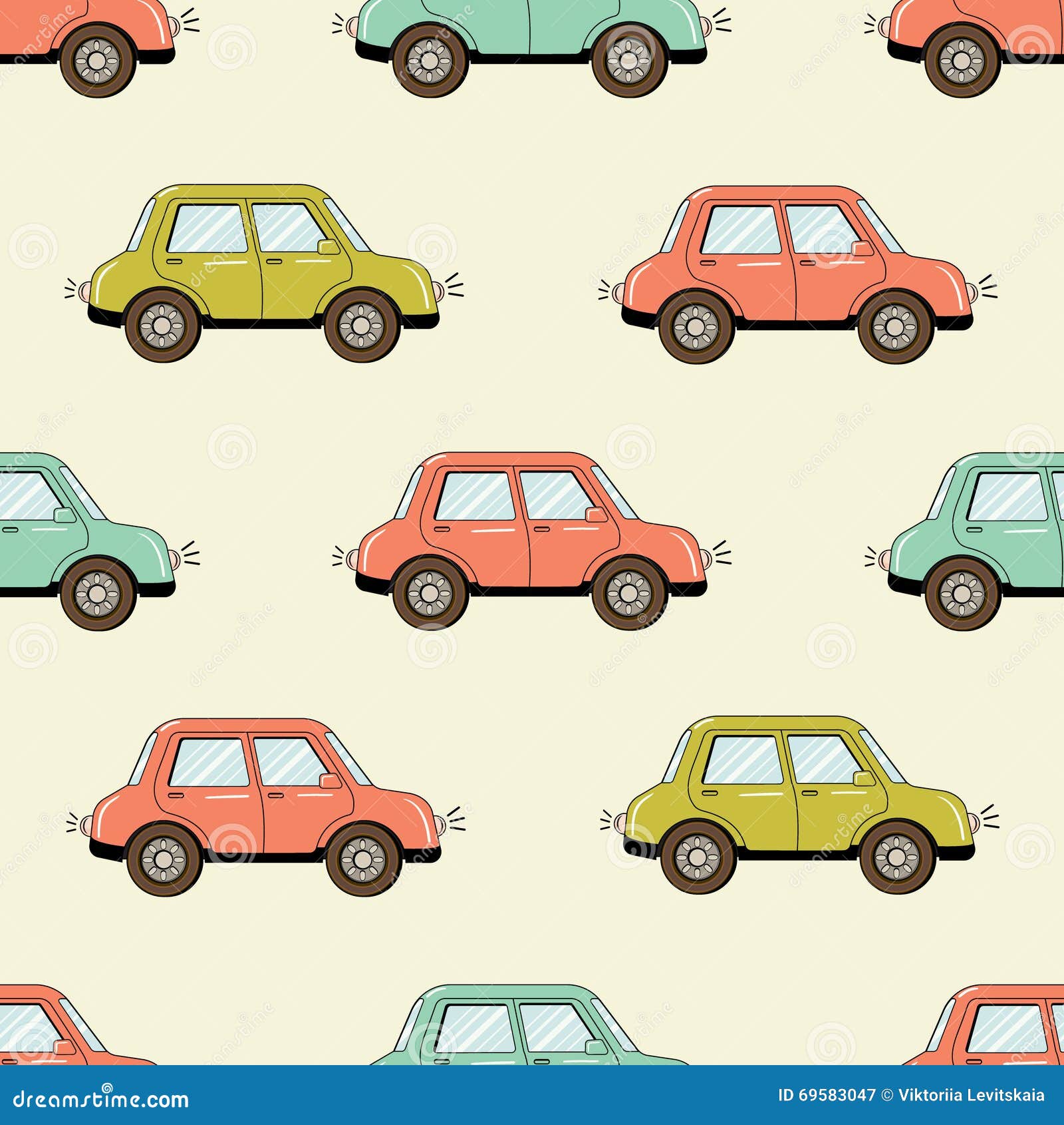 Cartoon Style Hand Drawn Car Seamless Pattern Stock Vector ...