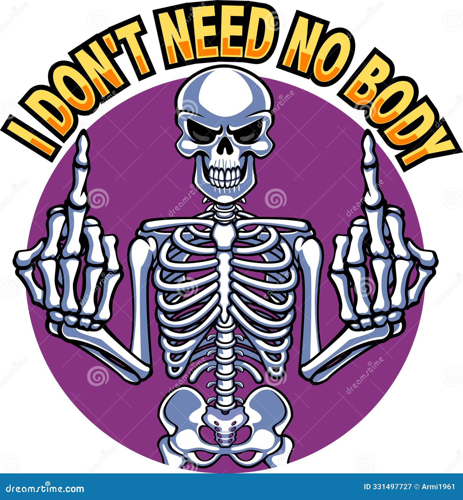 Cartoon Style Human Skeleton Showing Middle Fingers Stock Vector ...