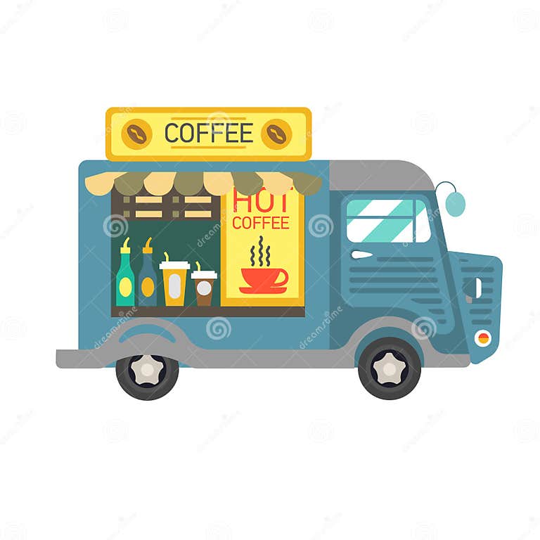 Cartoon Style Illustration of a Coffee Van Side View. Stock Vector ...