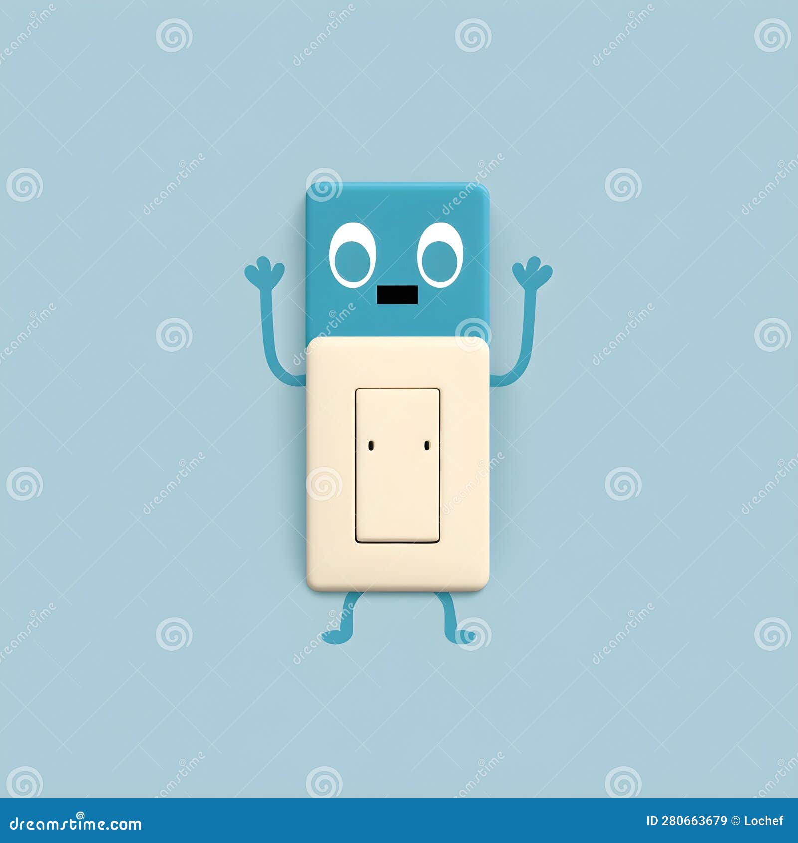 Cartoon Style Illustration of a Cute Electric Socket, Electric Switch ...