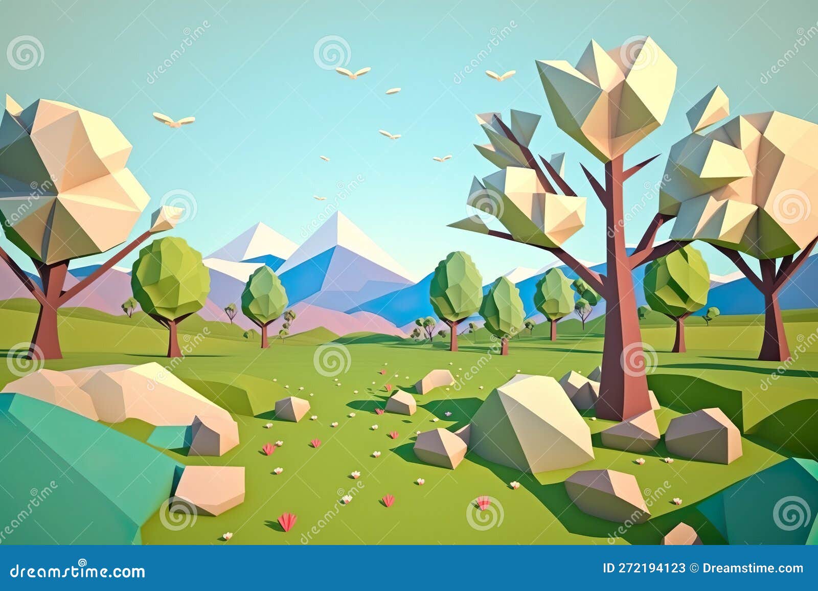 A Cartoon Style Illustration of a Forest with Trees and Rocks Stock ...