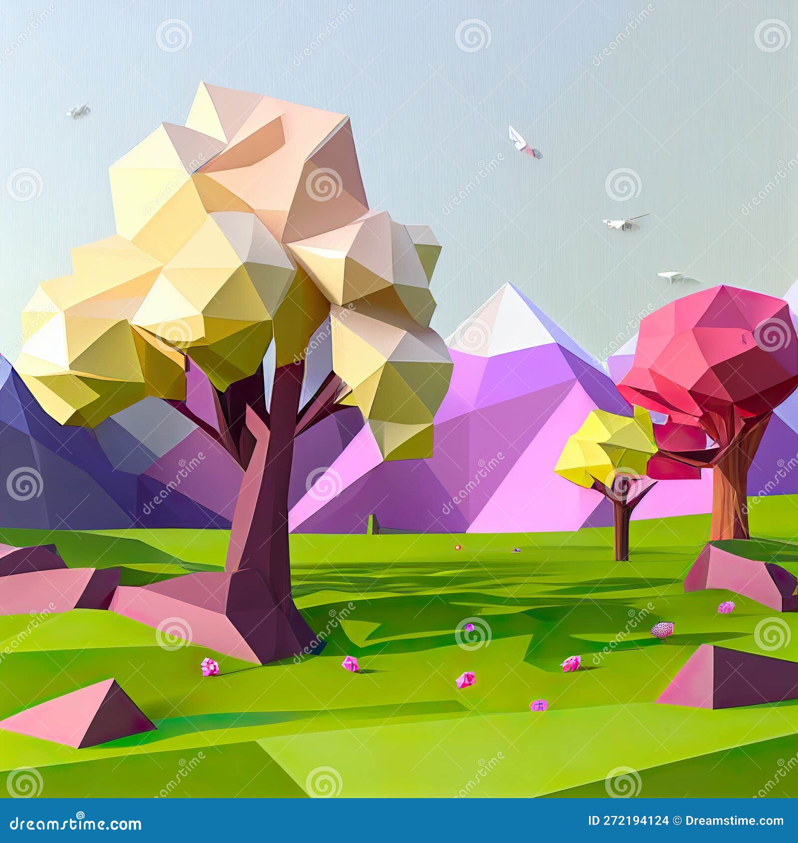 A Cartoon Style Illustration of a Forest with Trees and Rocks Stock ...