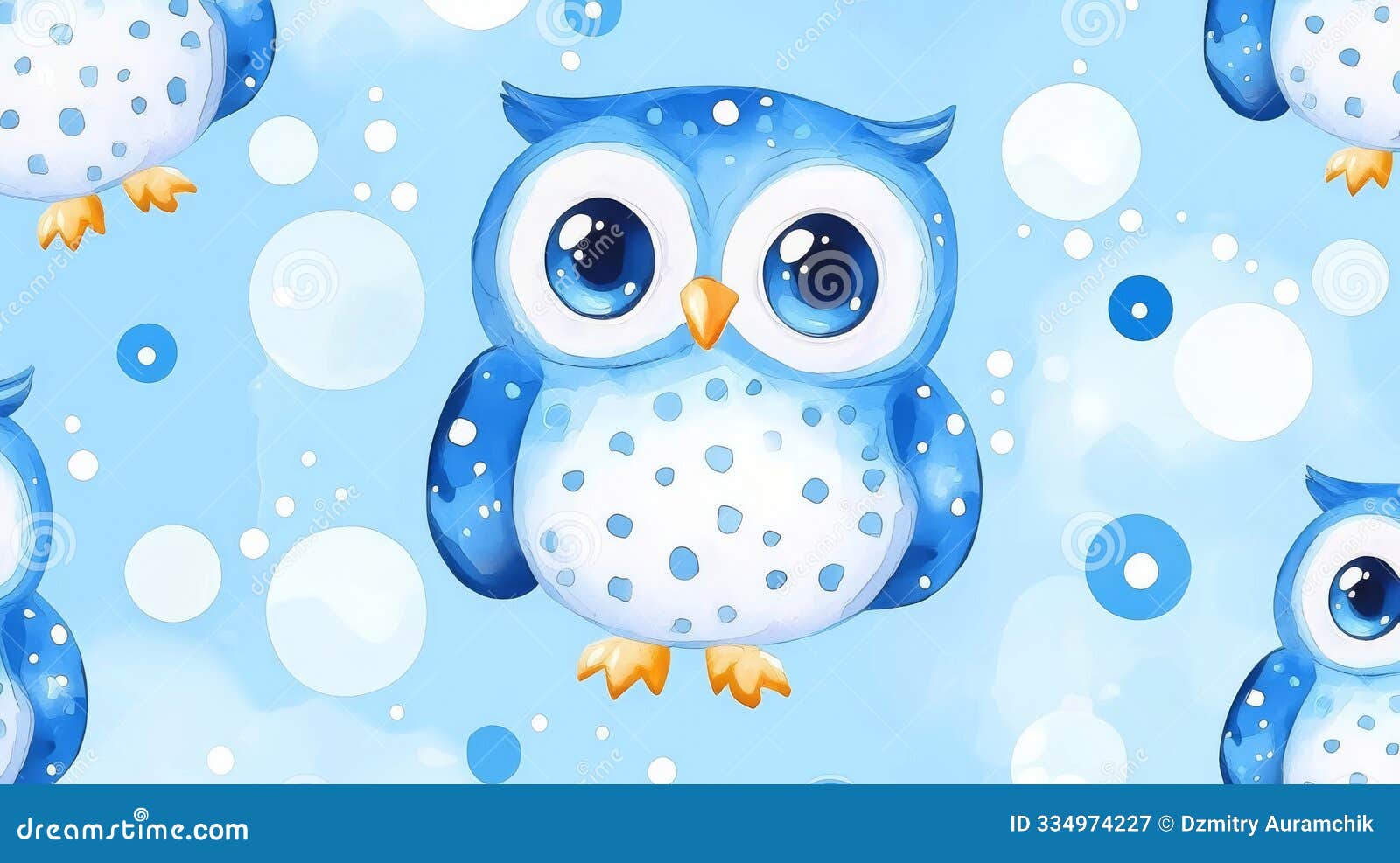 This Cartoon Style Illustration Includes Owls with Spot Patterns, a ...