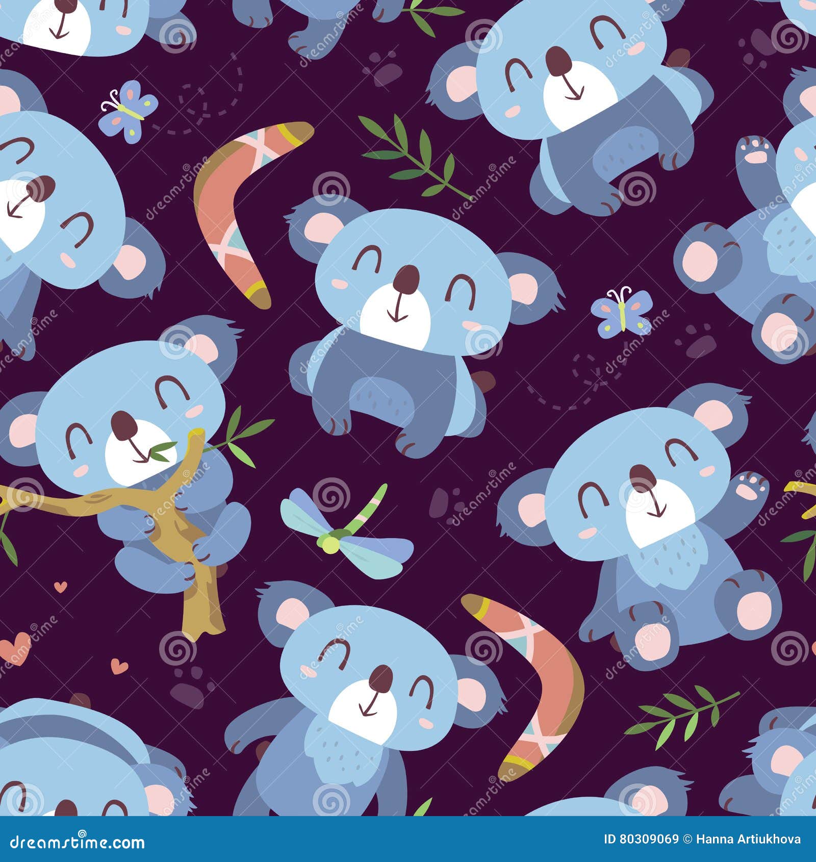 Koala Seamless Pattern. Cartoon Cute Australian Bear Texture. Forest ...