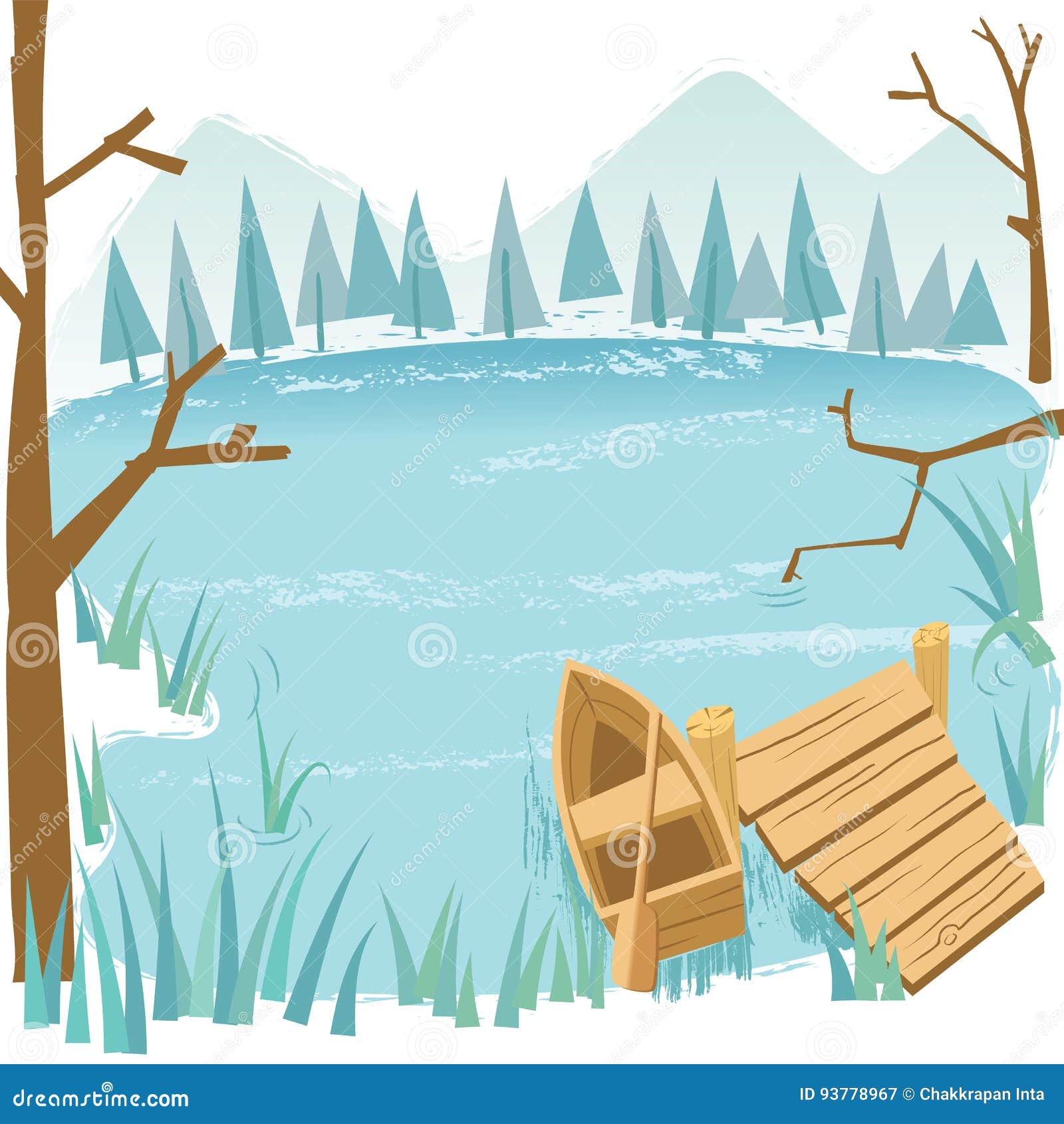 Cartoon Style Lake Illustration. Stock Vector - Illustration of water ...