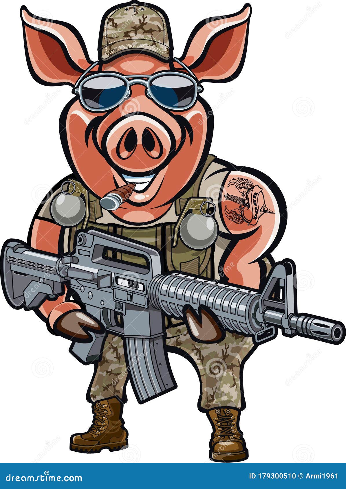 Cartoon Style Military Pig Holding Assault Rifle Stock Vector ...