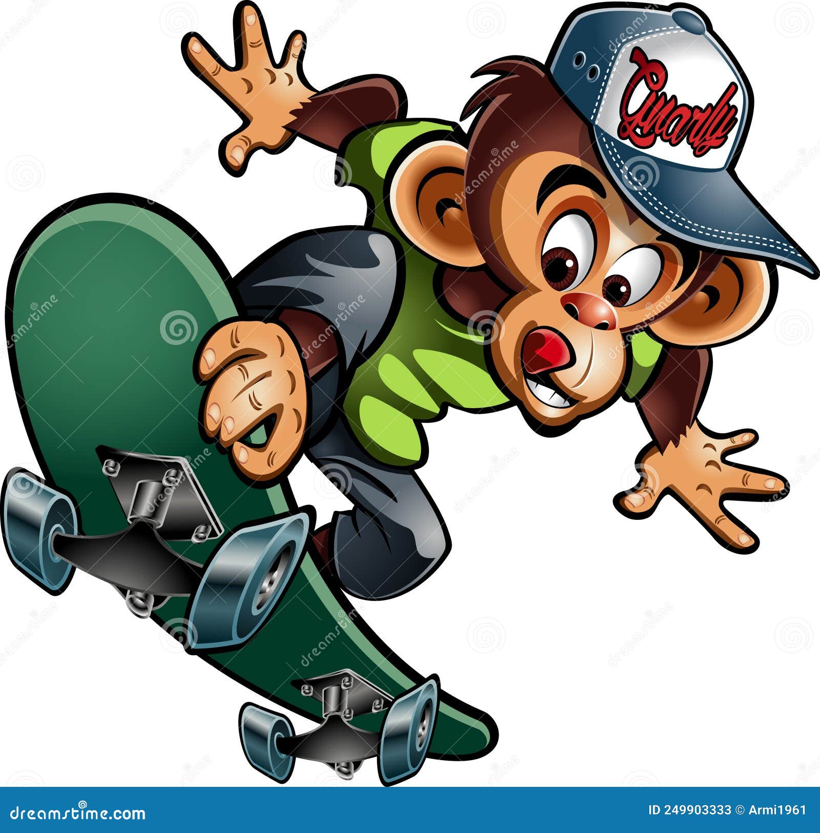 Cartoon Style Monkey Duck Riding on a Skateboard Stock Vector ...