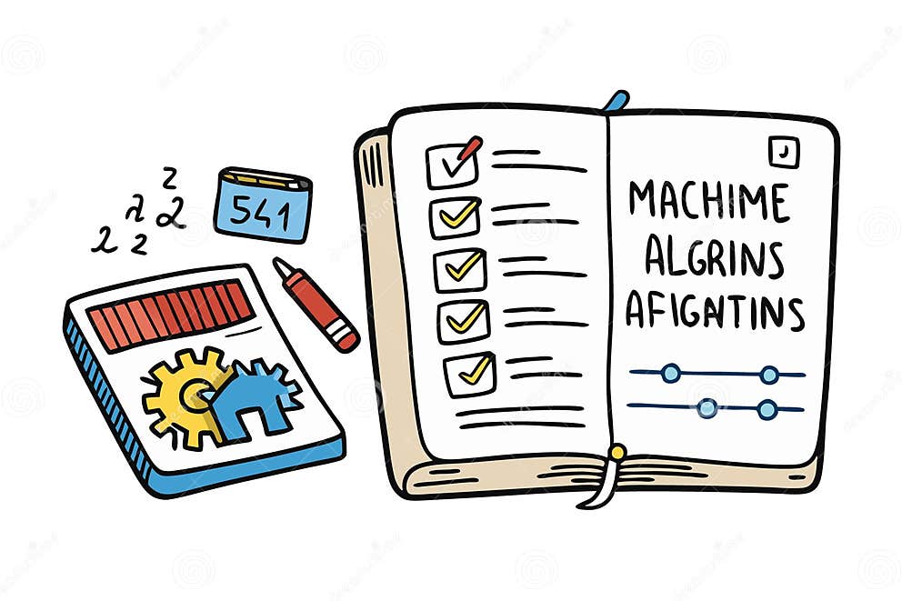Cartoon Style Notebook with Machine Learning Notes and Algorithm ...