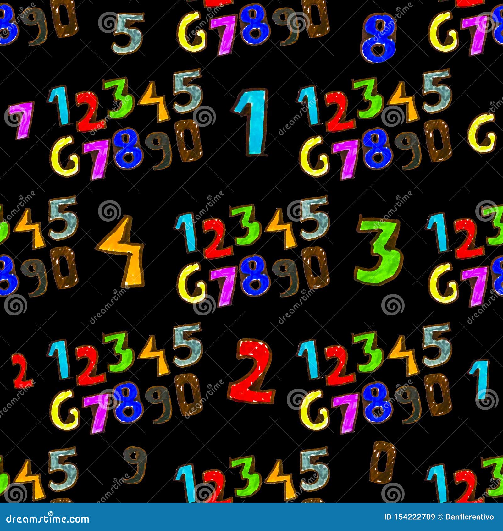 Cartoon Style Numbers Motif Seamless Pattern Stock Illustration ...