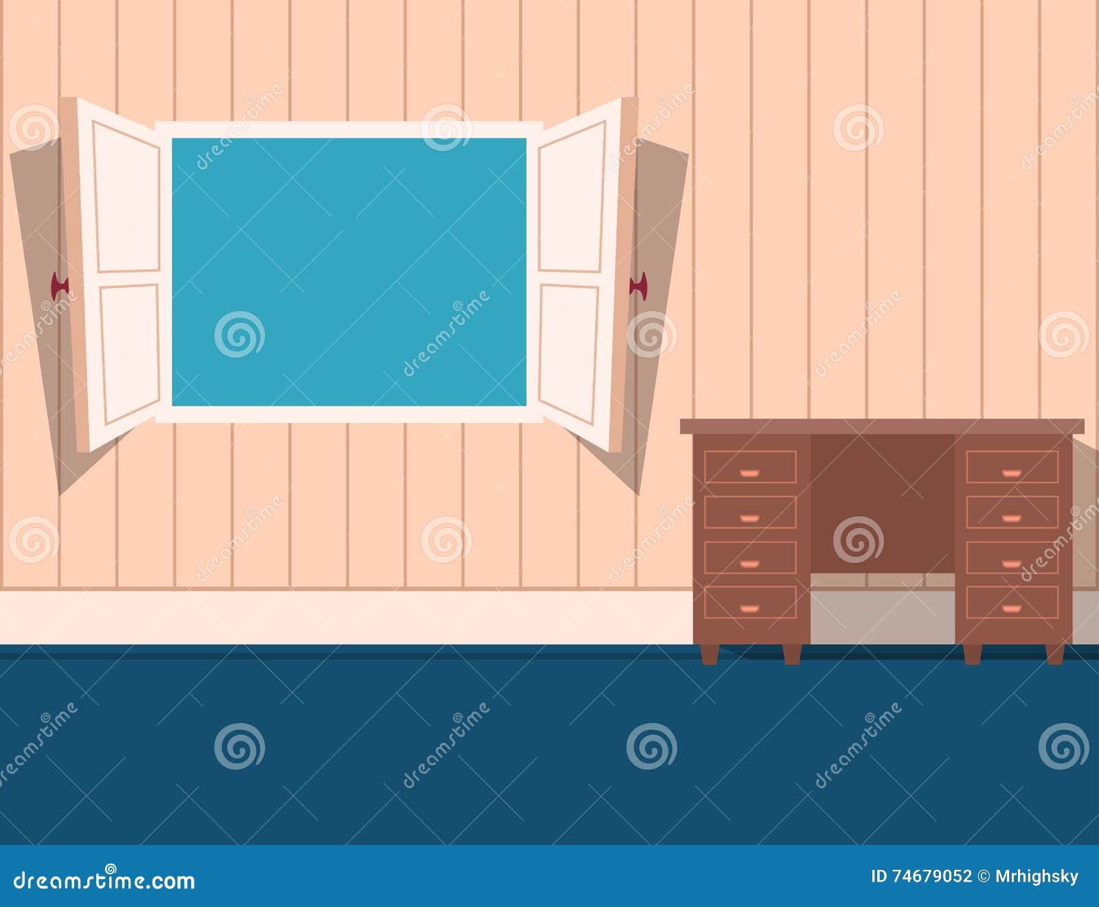 Cartoon Style Open Window in a Room Stock Vector - Illustration of ...