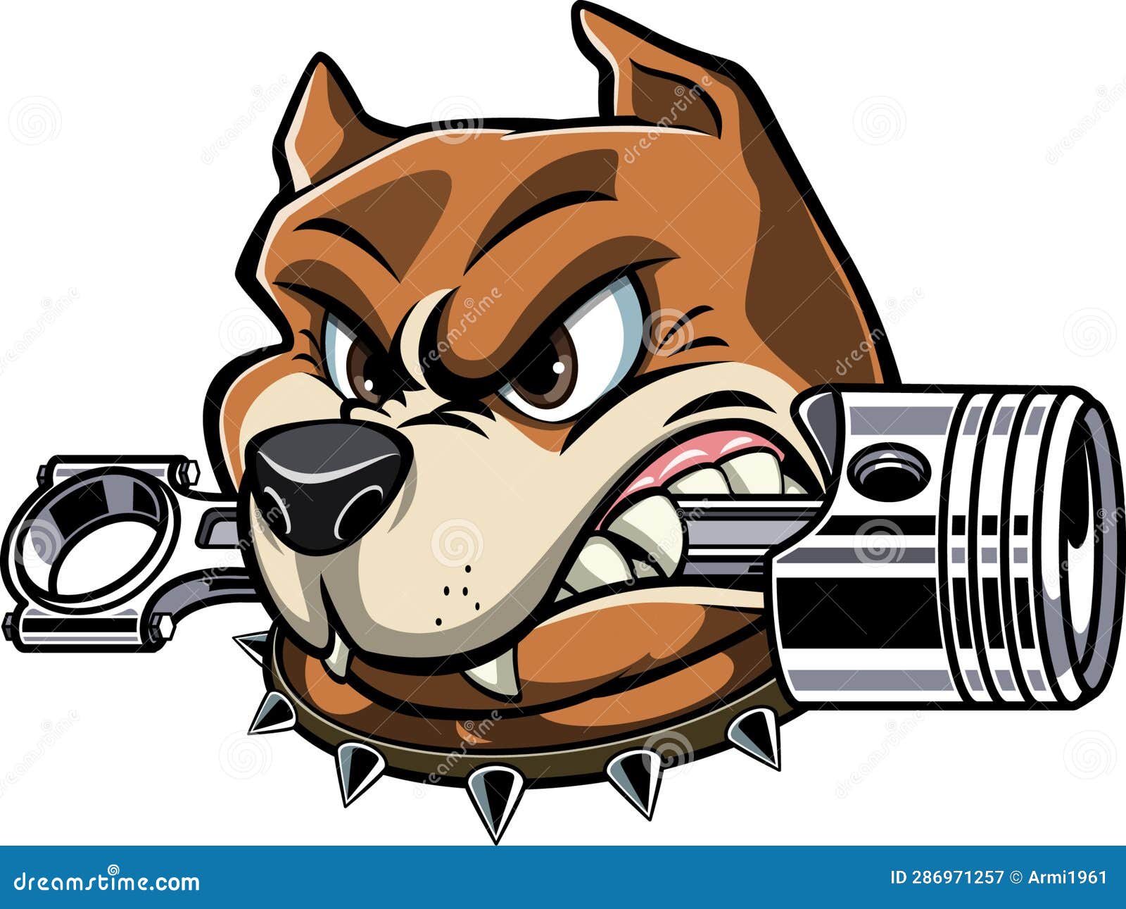 Cartoon Style Pitbull Dog with Engine Piston between the Tenths Stock ...