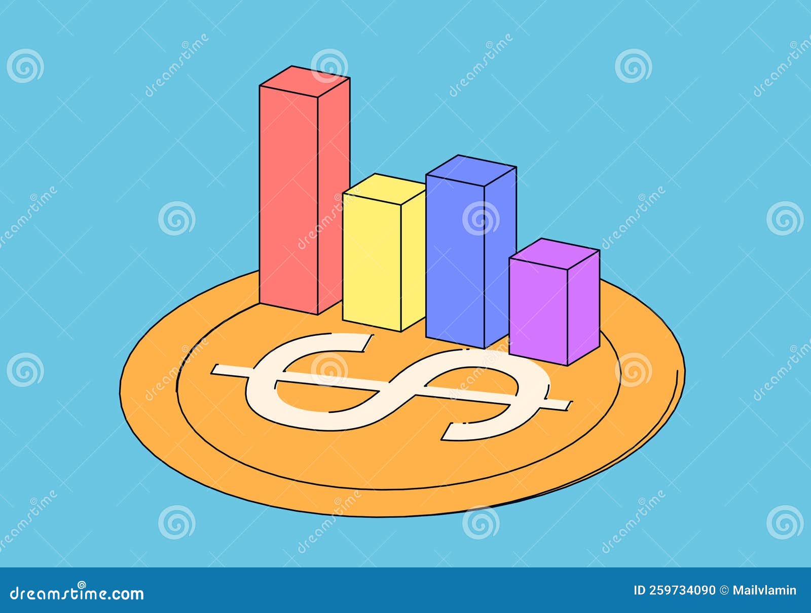 Cartoon-style Profit Chart on Dollar Coin Stock Illustration ...