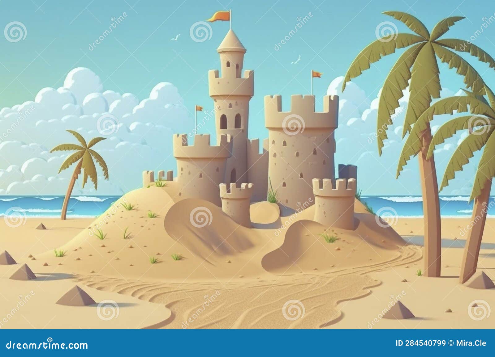 Cartoon Style Sand Castle on the Beach, Created with Generative AI ...