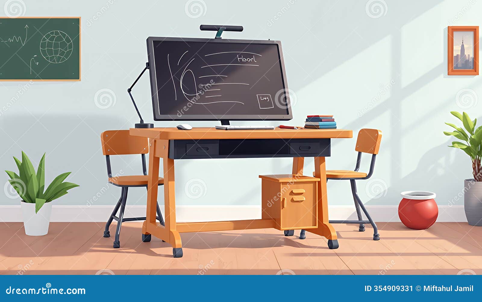 A Cartoon-style School Drafting Table with an Ergonomic and Versatile ...
