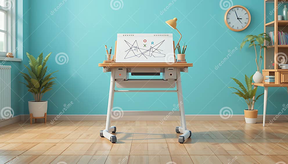 A Cartoon-style School Drafting Table with an Ergonomic and Versatile ...
