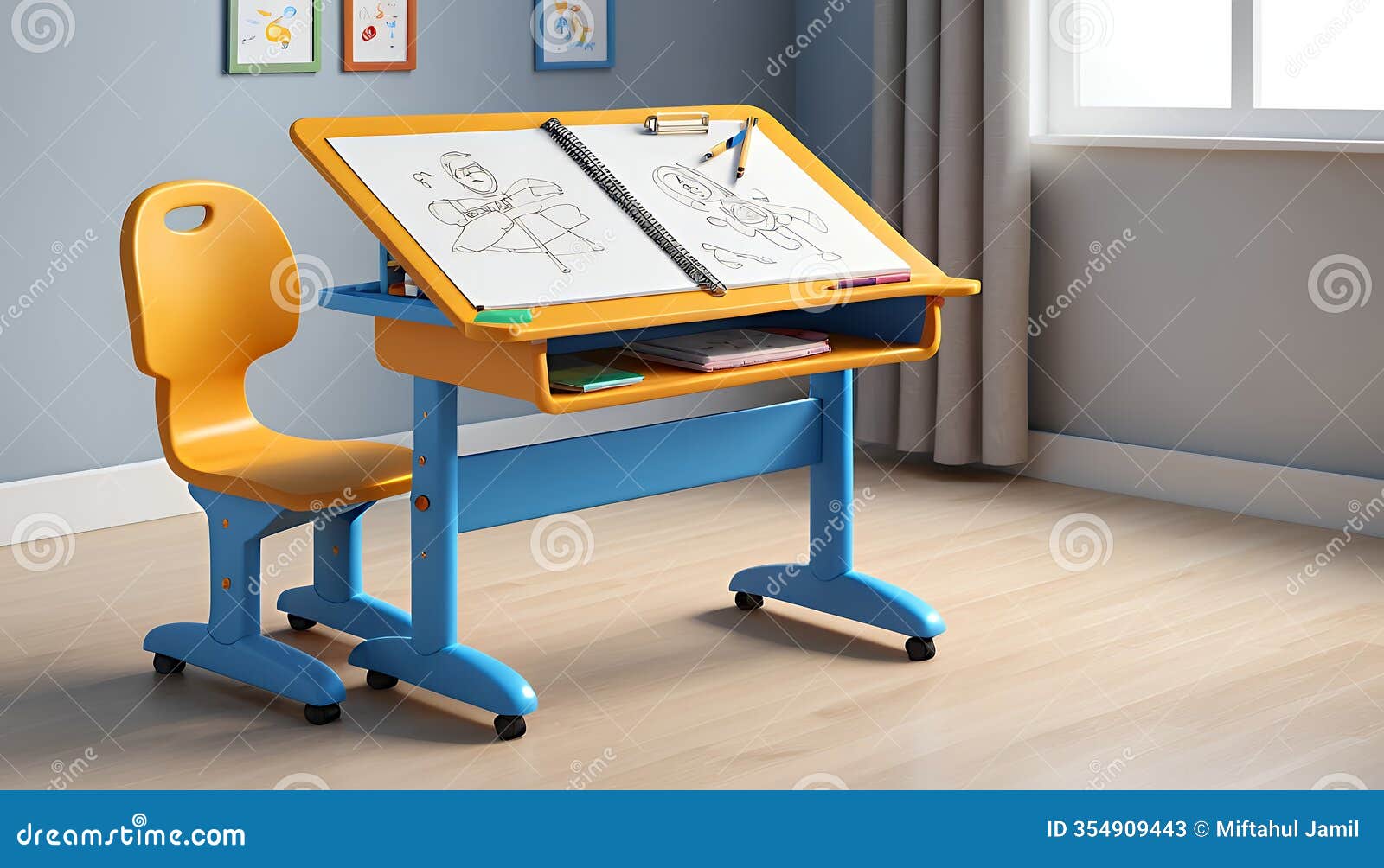 A Cartoon-style School Drafting Table with an Ergonomic and Versatile ...