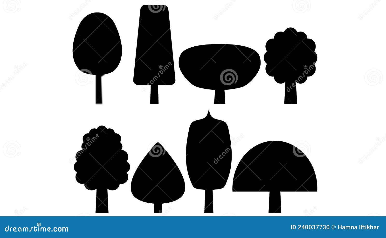 Set of Tree Silhouettes, Cartoon Style Stock Vector - Illustration of ...
