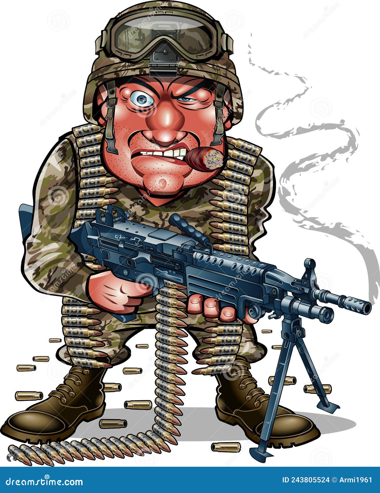 Cartoon Style Soldier with Light Machine Gun Stock Vector ...