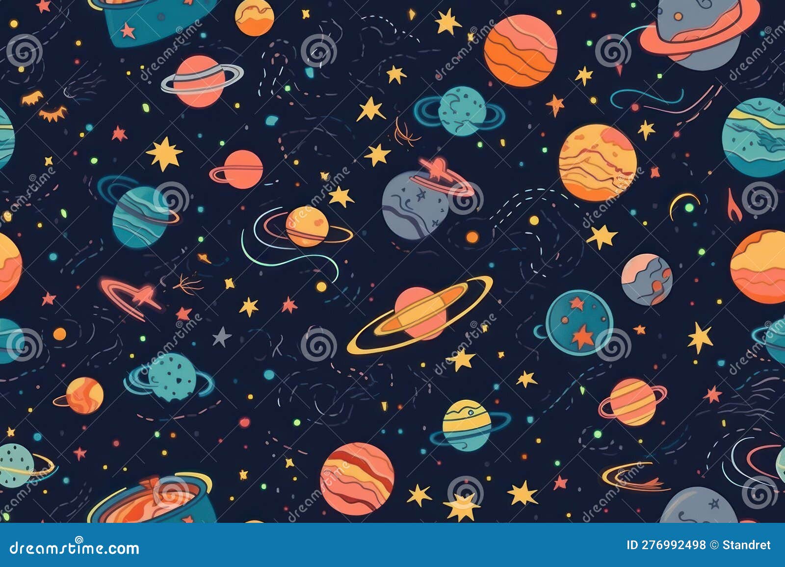 Cartoon Style Space, Planets. Beautiful Seamless Pattern Picture Stock ...