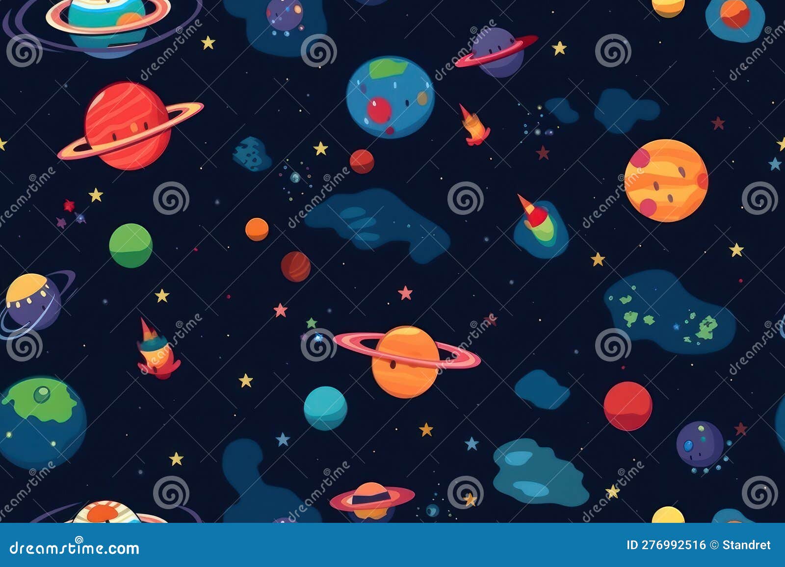 Cartoon Style Space, Planets. Beautiful Seamless Pattern Picture Stock ...