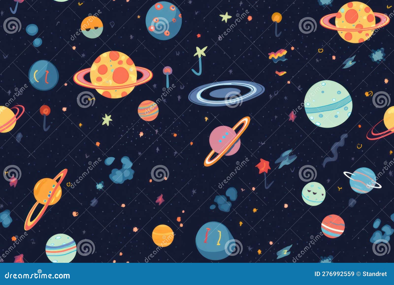 Cartoon Style Space, Planets. Beautiful Seamless Pattern Picture Stock ...