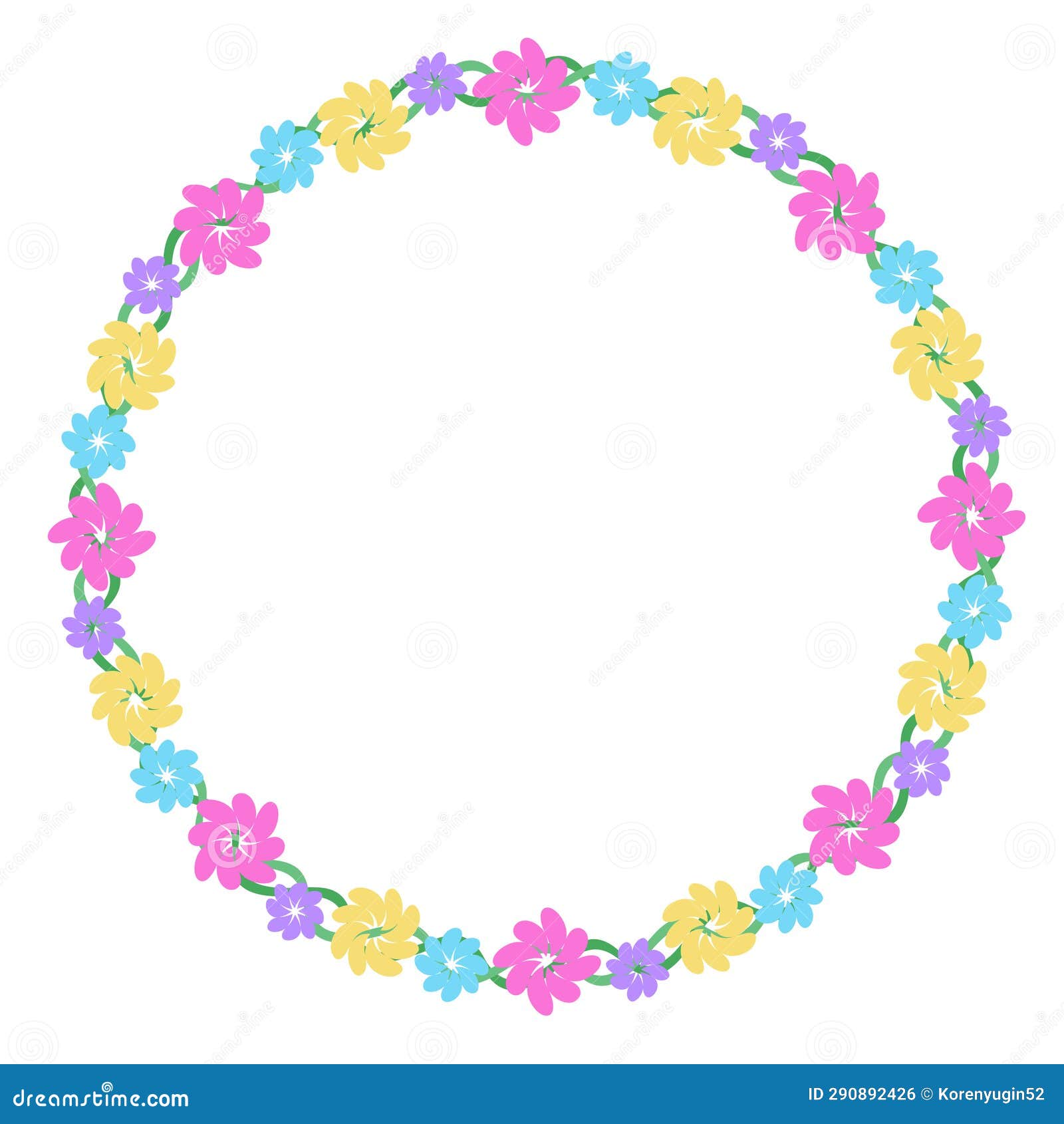 Cartoon Style Spring Flowers Round Frame Stock Vector - Illustration of ...