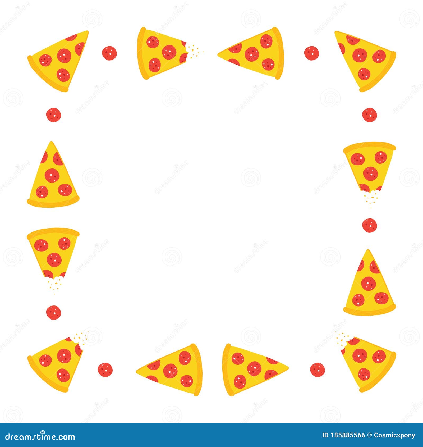 Cartoon Style Square Vector Frame, Card Template with Pepperoni Pizza ...